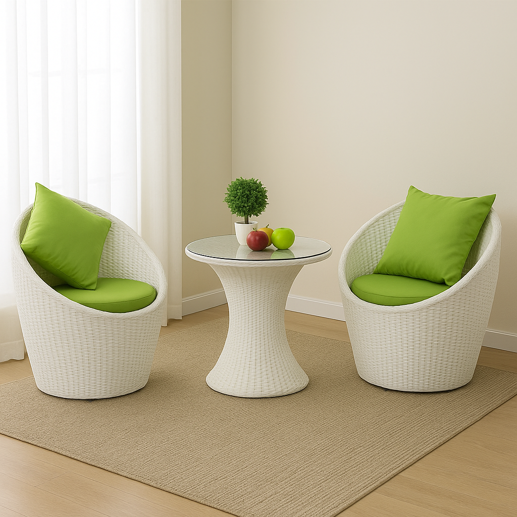 3-Piece White Rattan Bistro Set. - First Class Furniture