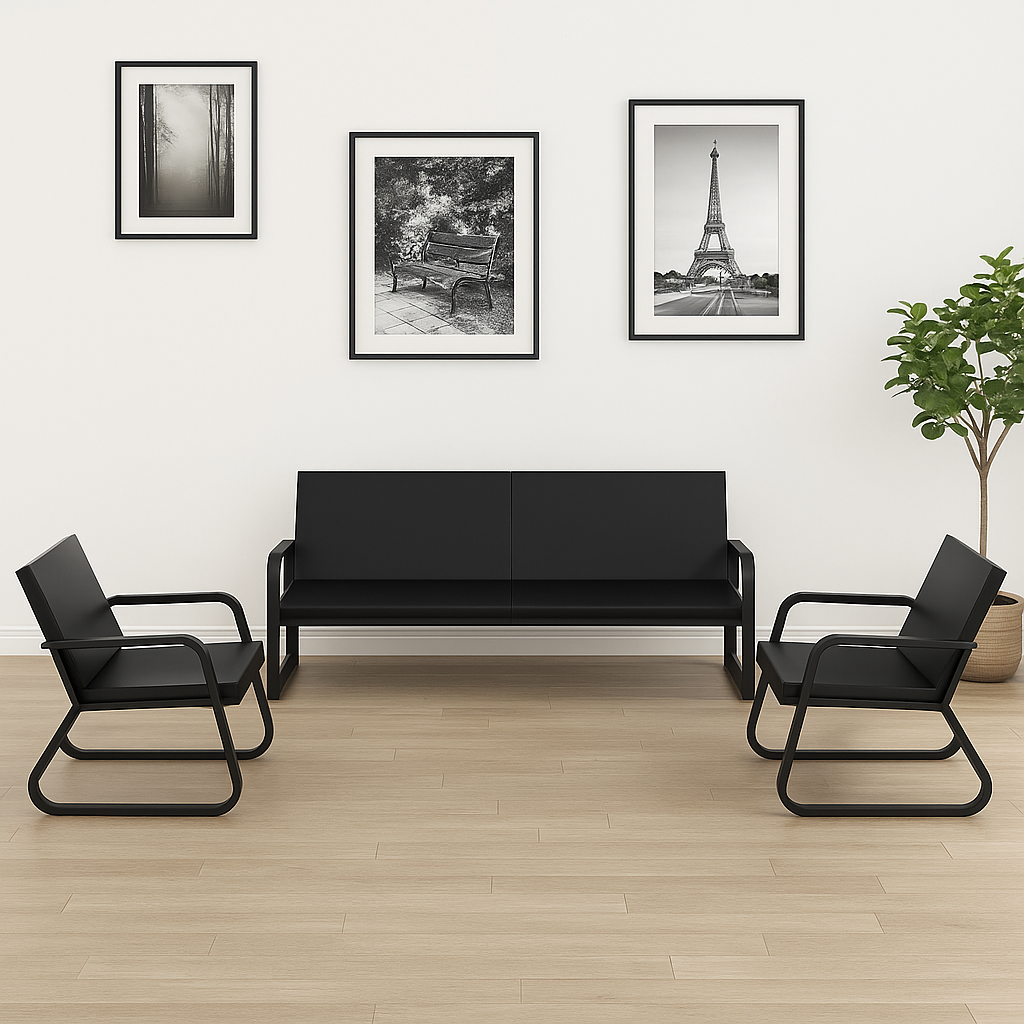 Contemporary Black Leather Reception Sofa Set. - %sitename